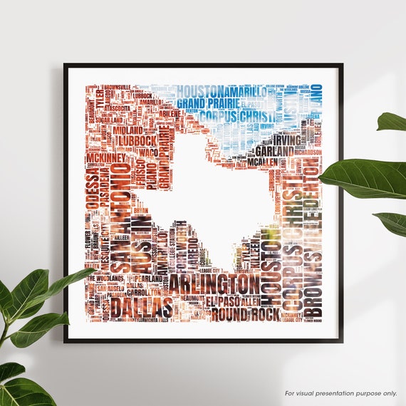 Map of Texas Word Art. State of Texas. Houston Poster. - Etsy