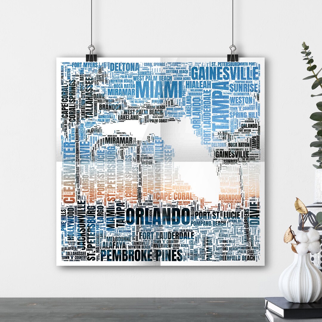 Map of Florida Word Art Poster. State of Florida Poster. Miami Poster ...