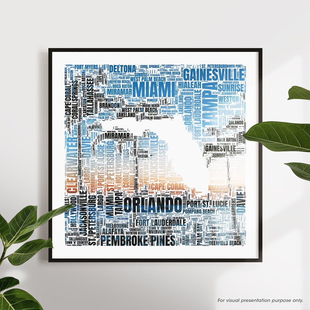 Map of Florida Word Art. State of Florida. Miami Poster. Printable Word ...