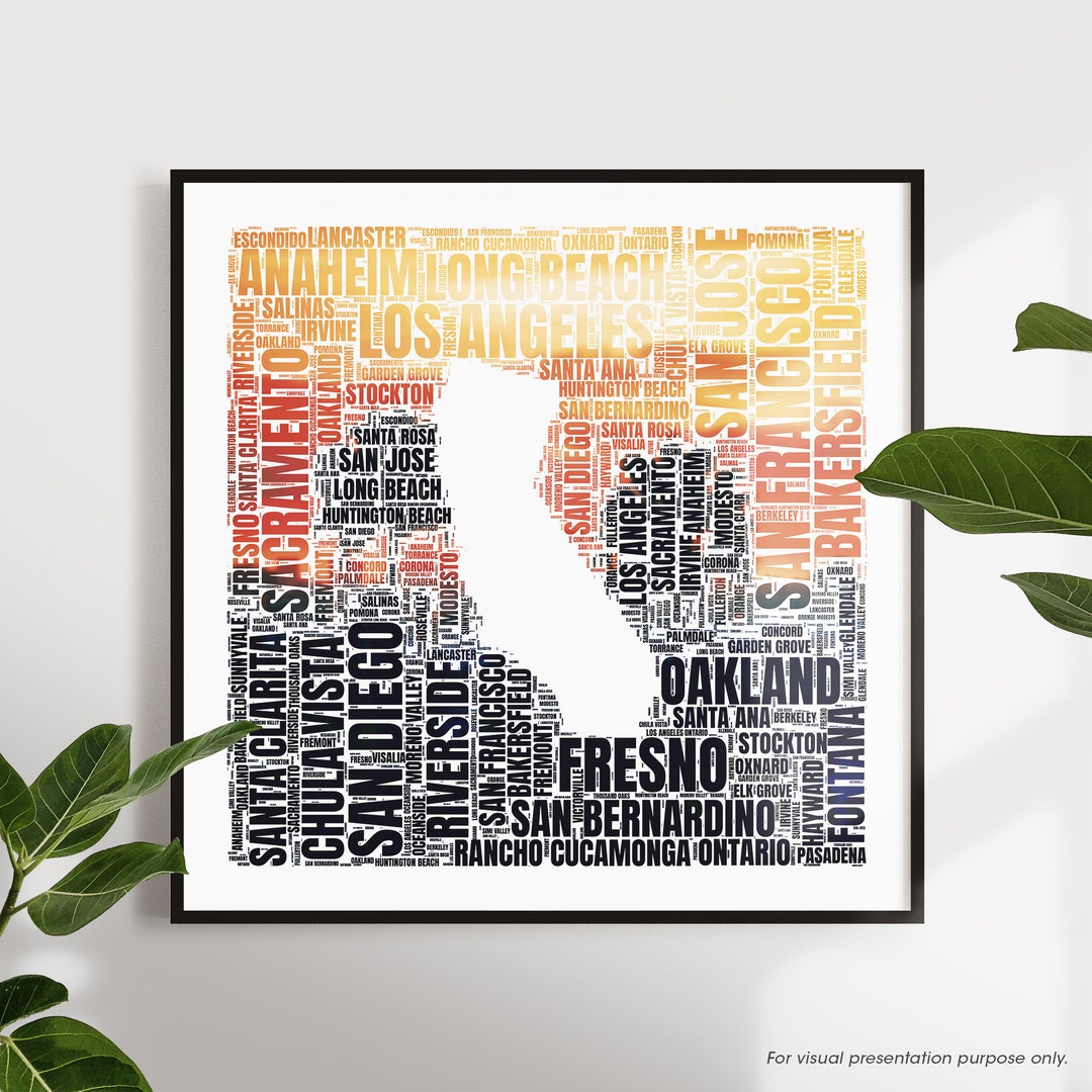 Map of California Word Art. State of California. Los Angeles - Etsy