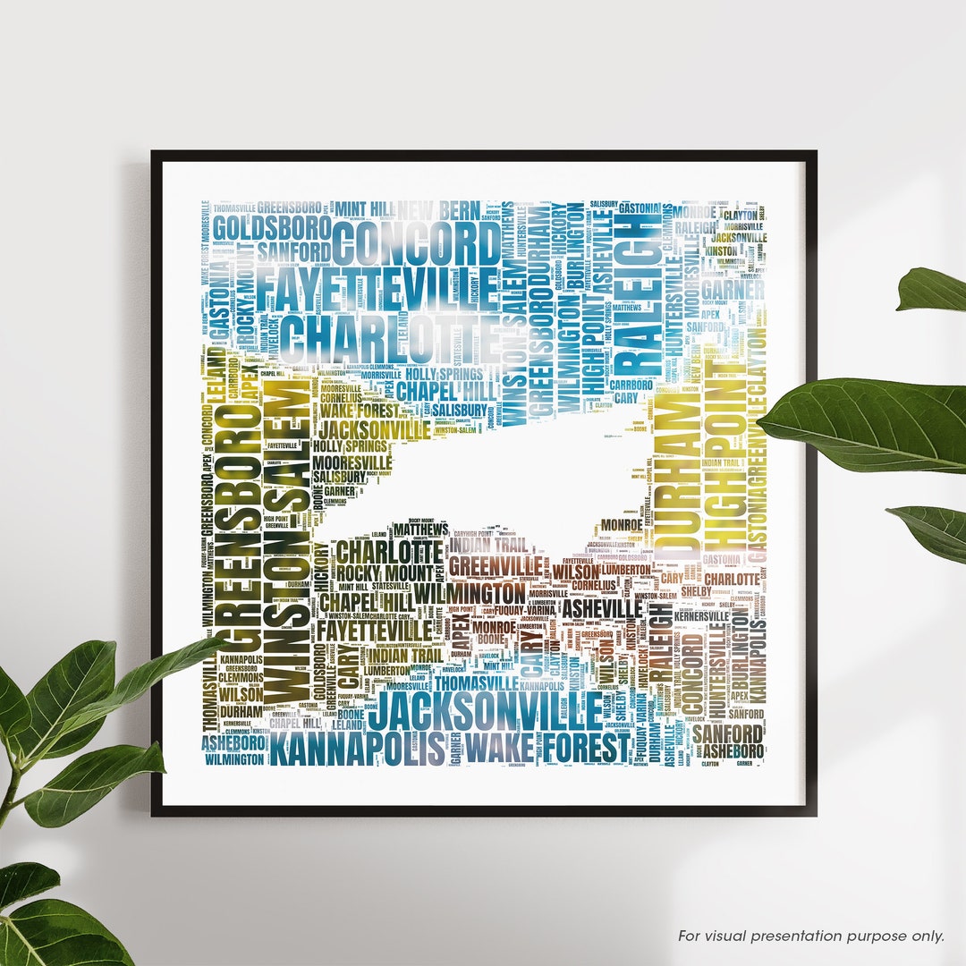 Map of North Carolina Word Art. State of North Carolina. Charlotte ...