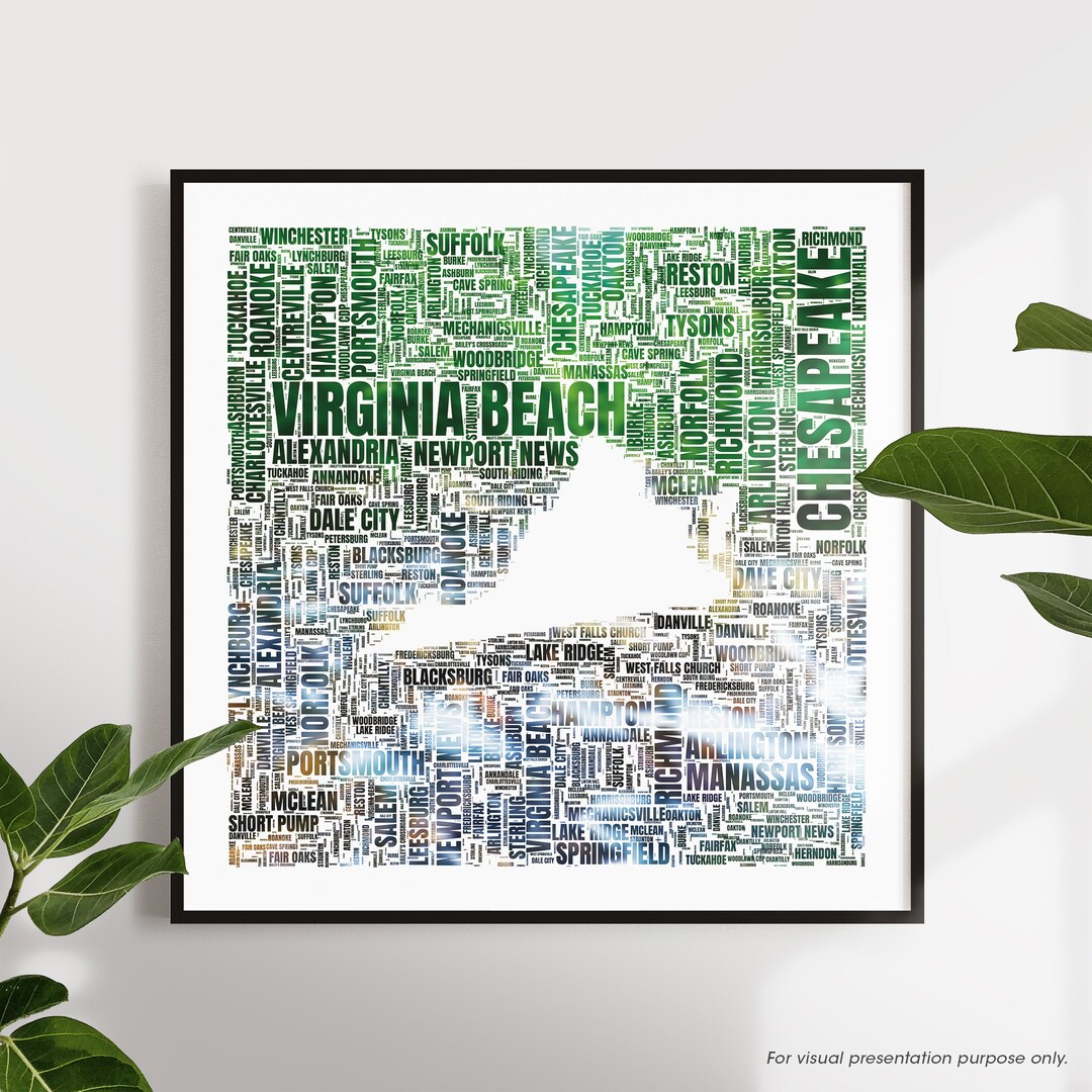 Map of Virginia Word Art. State of Virginia. Virginia Beach Poster ...