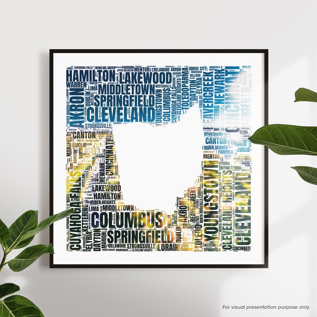 Map of Ohio Word Art. State of Ohio. Cleveland Poster. Printable Word ...