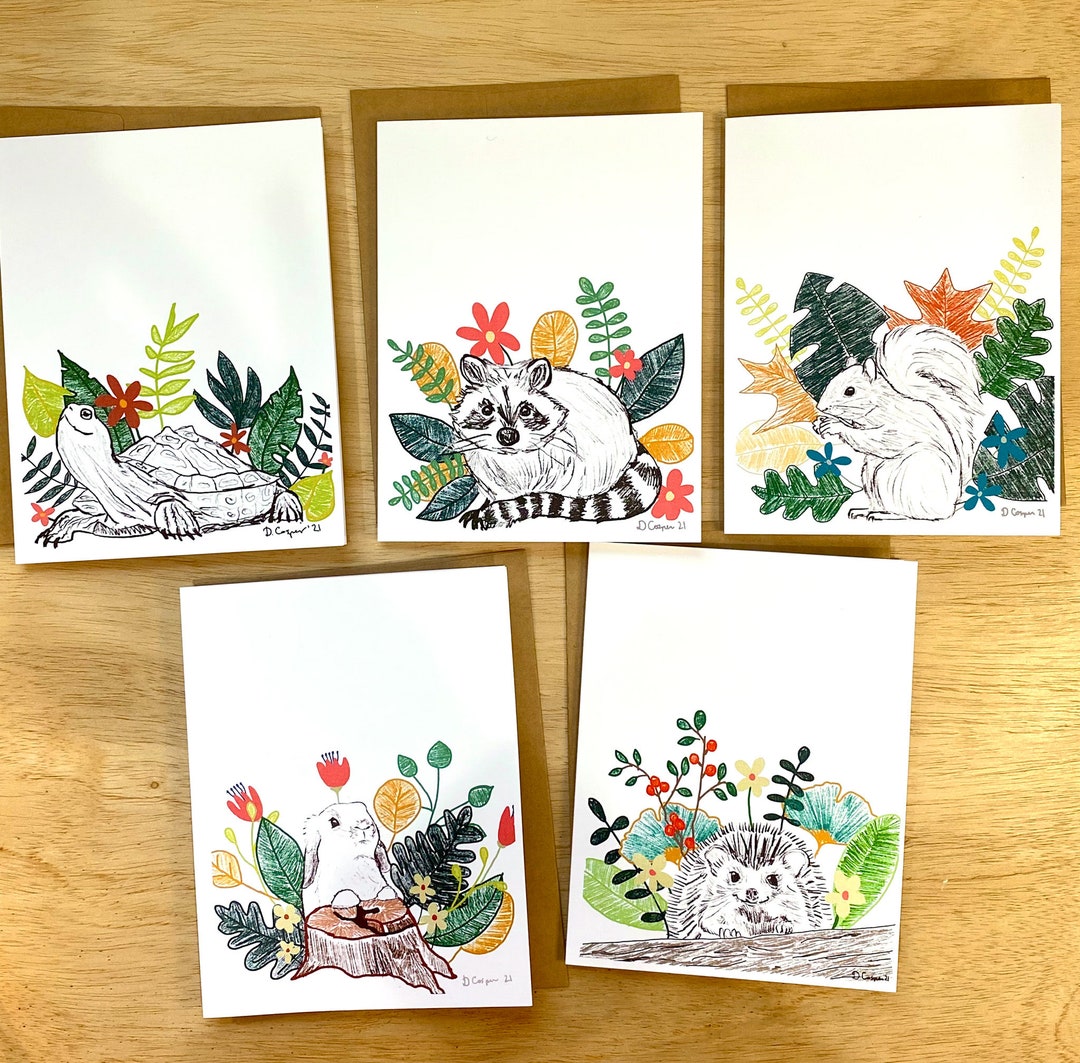 Woodland Creatures A2 Stationery Cards - Set 0f 5 Designs - Blank ...