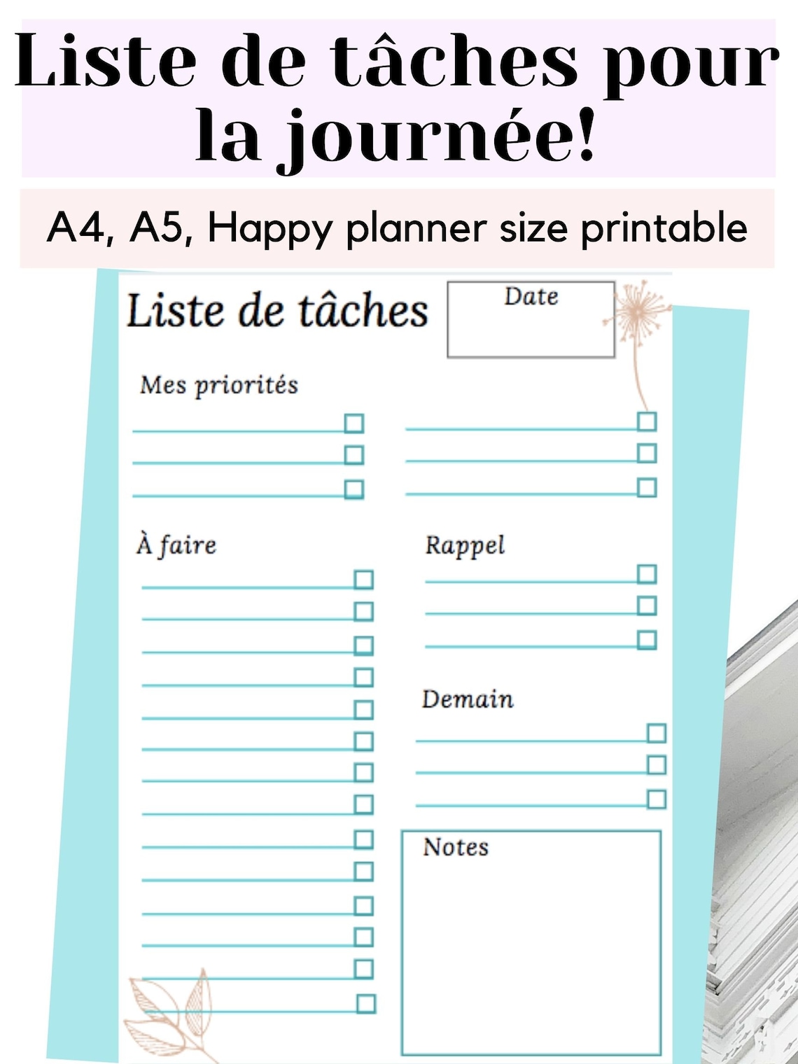 Liste de tâches pour la journée S'organiser au quotidien | Etsy