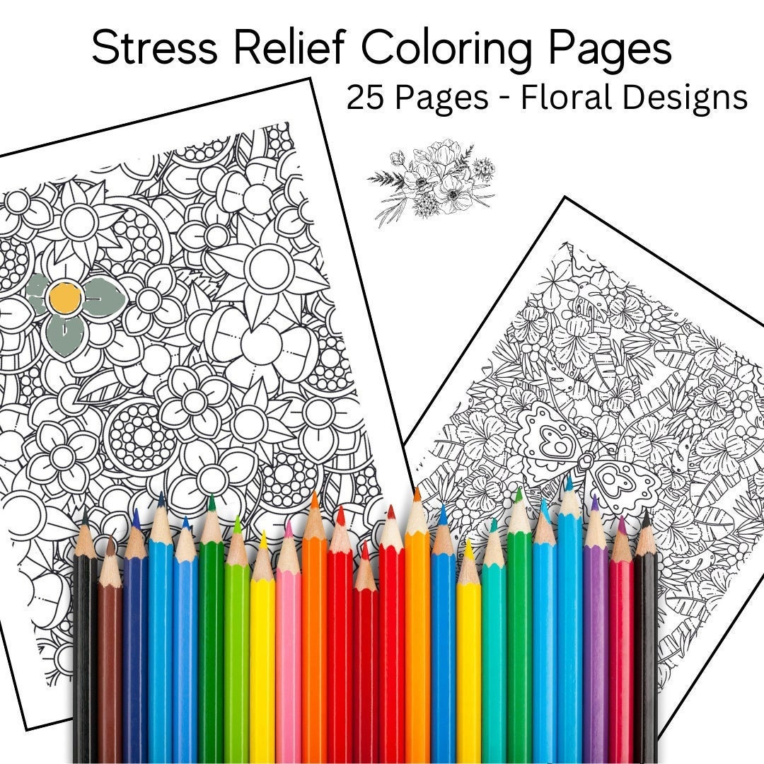Stress Relief Coloring Book, 25 Pages of Floral Patterns - Etsy