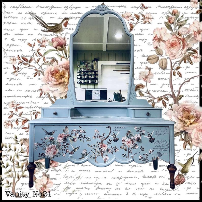 Blue Hummingbird Rose Antique Princess Vanity - Etsy