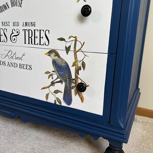 Antique Tall Painted Blue Dresser Bird Farmhouse Dresser Custom Dresser ...