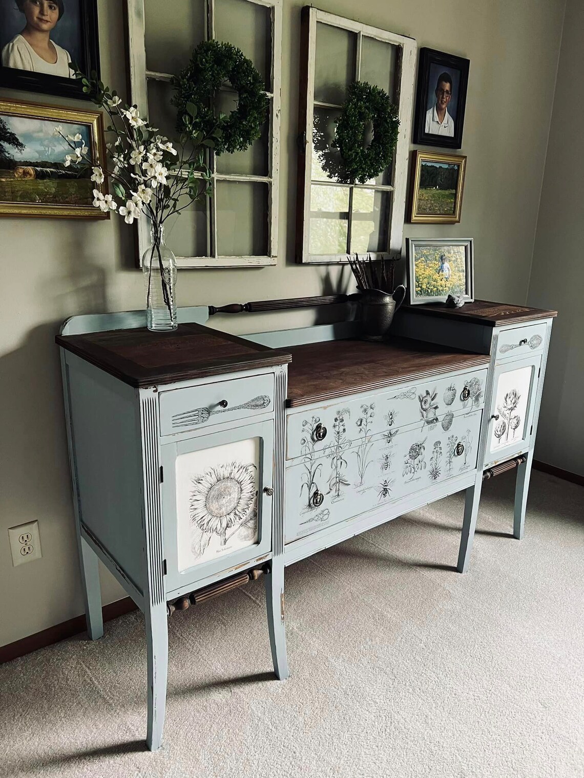 Farmhouse Buffet Painted Buffet Blue Buffet Farmers Market - Etsy