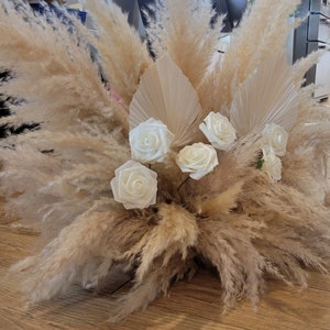 Floor Model Pampas Barrel Topper White Roses Affordable Boho Wedding ...