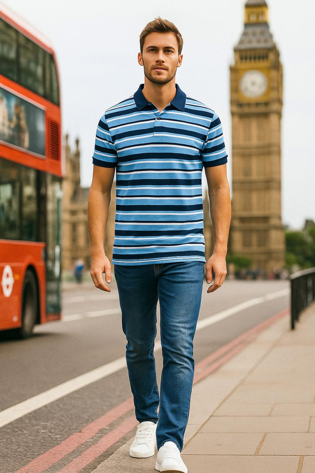 Mens Heavy Engineering Stripe Pique Polo By Sports Club 100 Combed Cotton Yarn Dyed Contrast