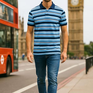 Men's Heavy Engineering Stripe Pique Polo by Sports Club - 100% Combed ...