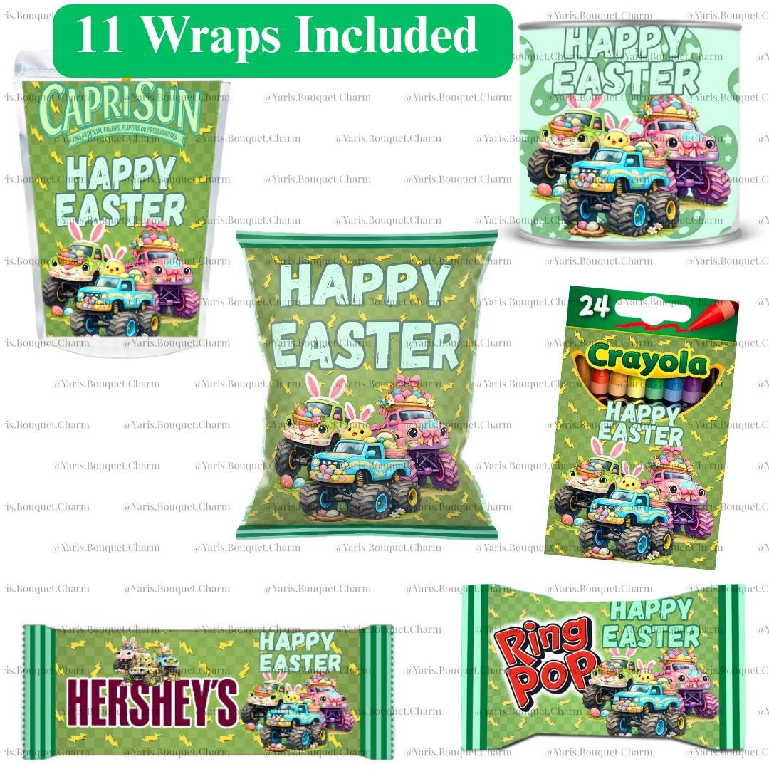 Monster Trucks Easter Party Wraps | Favor Templates (digital Download ...