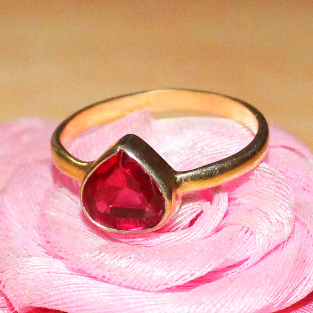 Solid Gold Jewelry Ruby Ring Birthstone Ring 9k 14k 18k 22k Gold Ring ...
