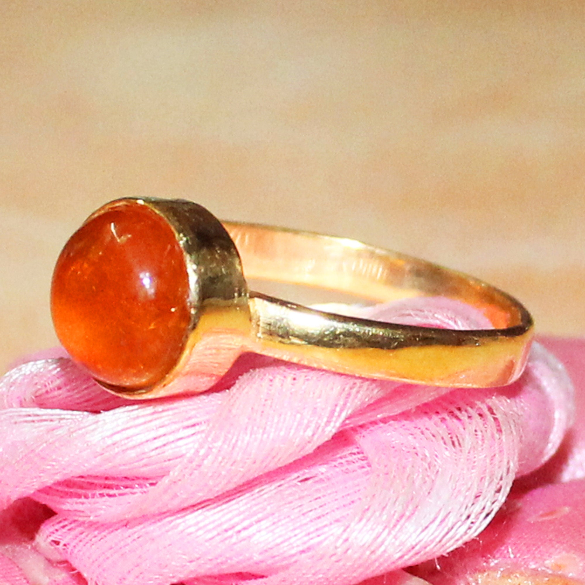 Solid Gold Jewelry Amber Ring Birthstone Ring 9k 14k 18k 22k Gold Ring ...