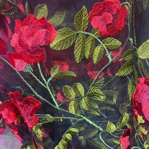 Red Rose Fabric - Etsy
