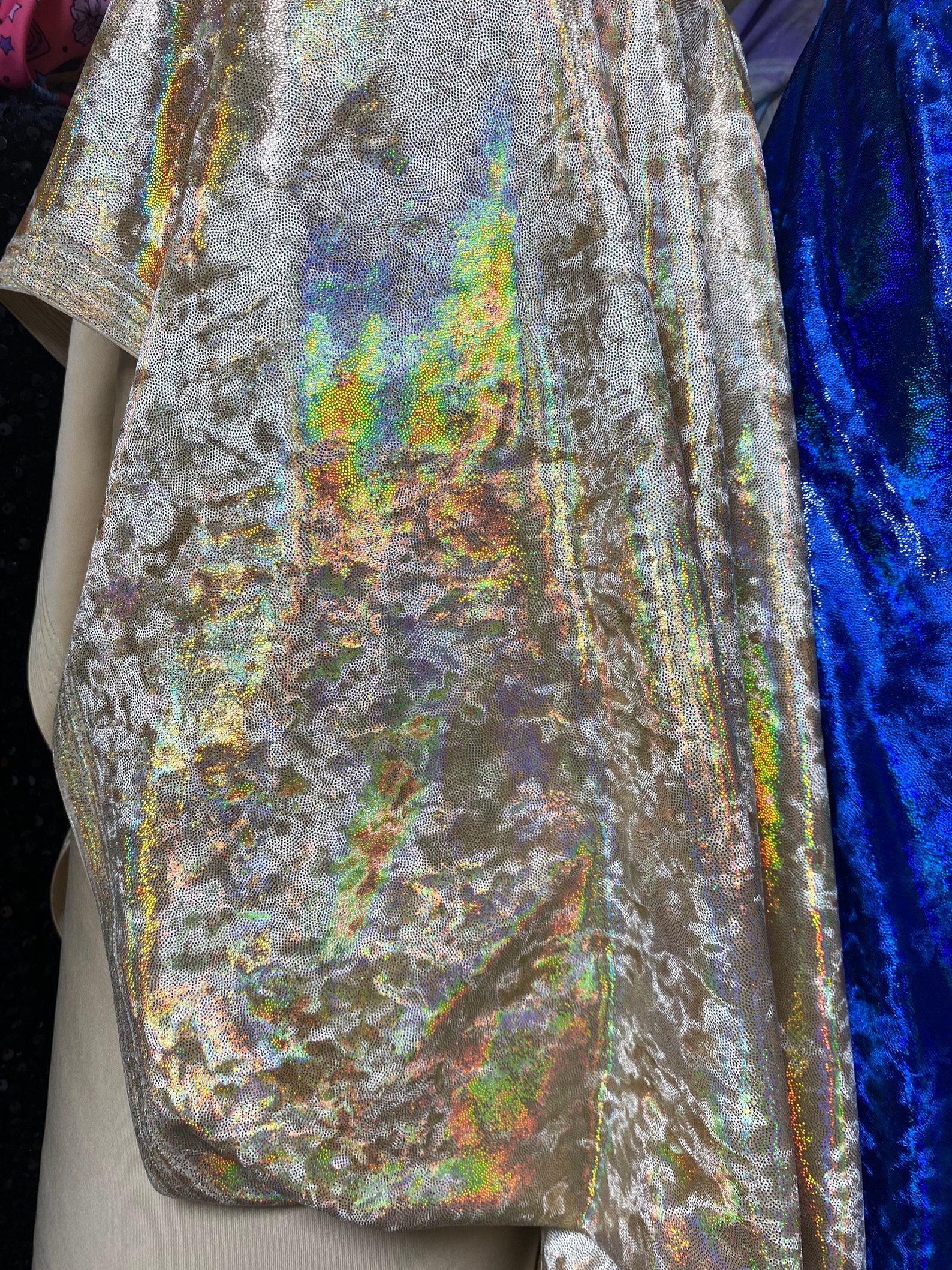 Gold Velvet Iridescent Stretch Fabric, Mystique Foggy Metallic Foil ...