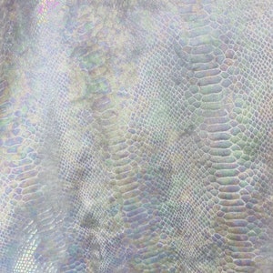 White Iridescent Snake Skin Design Four Way Stretch Velvet Fabric Sold ...