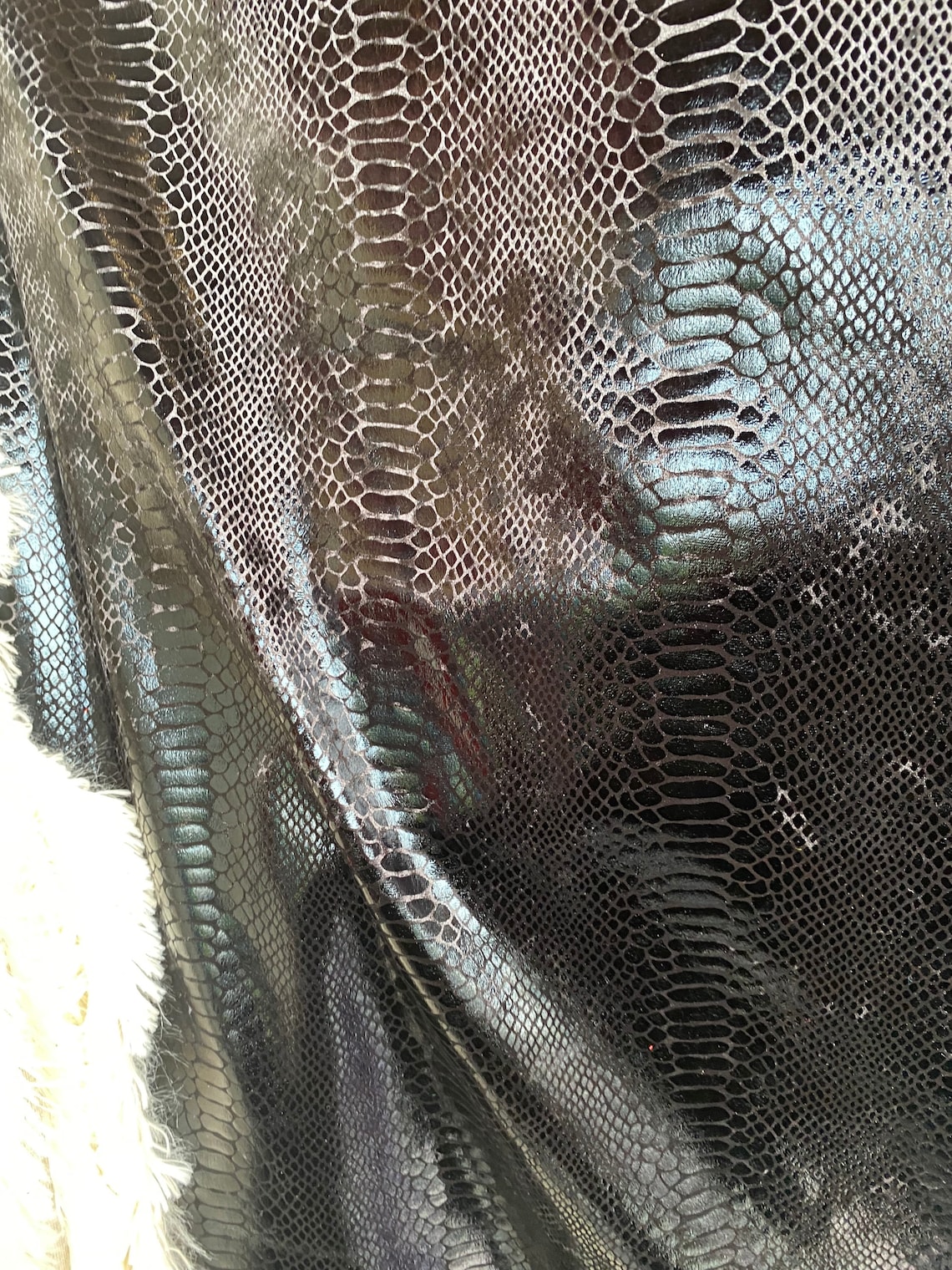 Black Snake Skin on Stretch Velvet Four Way Stretch Fabric Sold by the ...