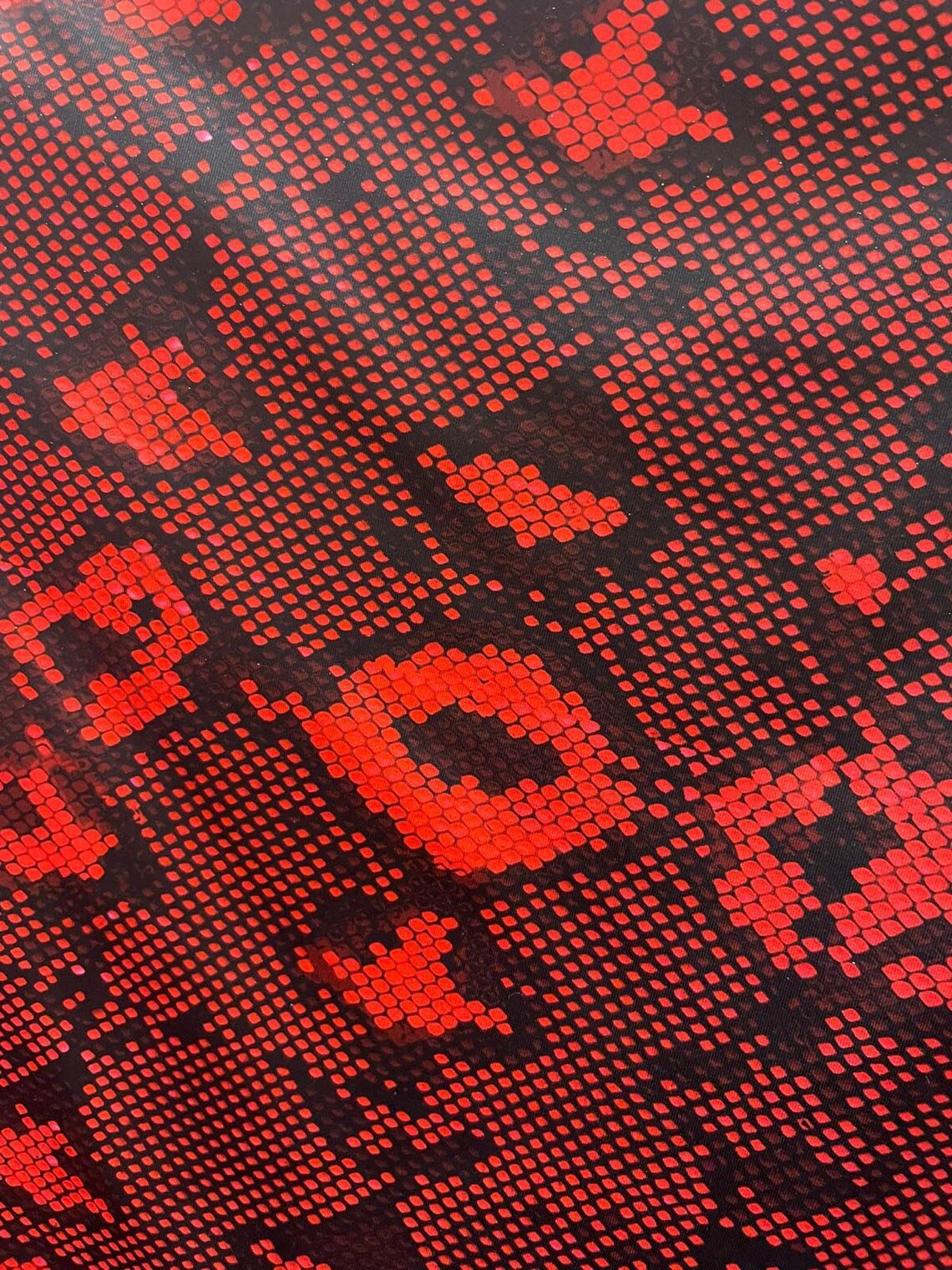 Red and Black Snake Print on Nylon Spandex Four Way Stretch Fabric Sold ...