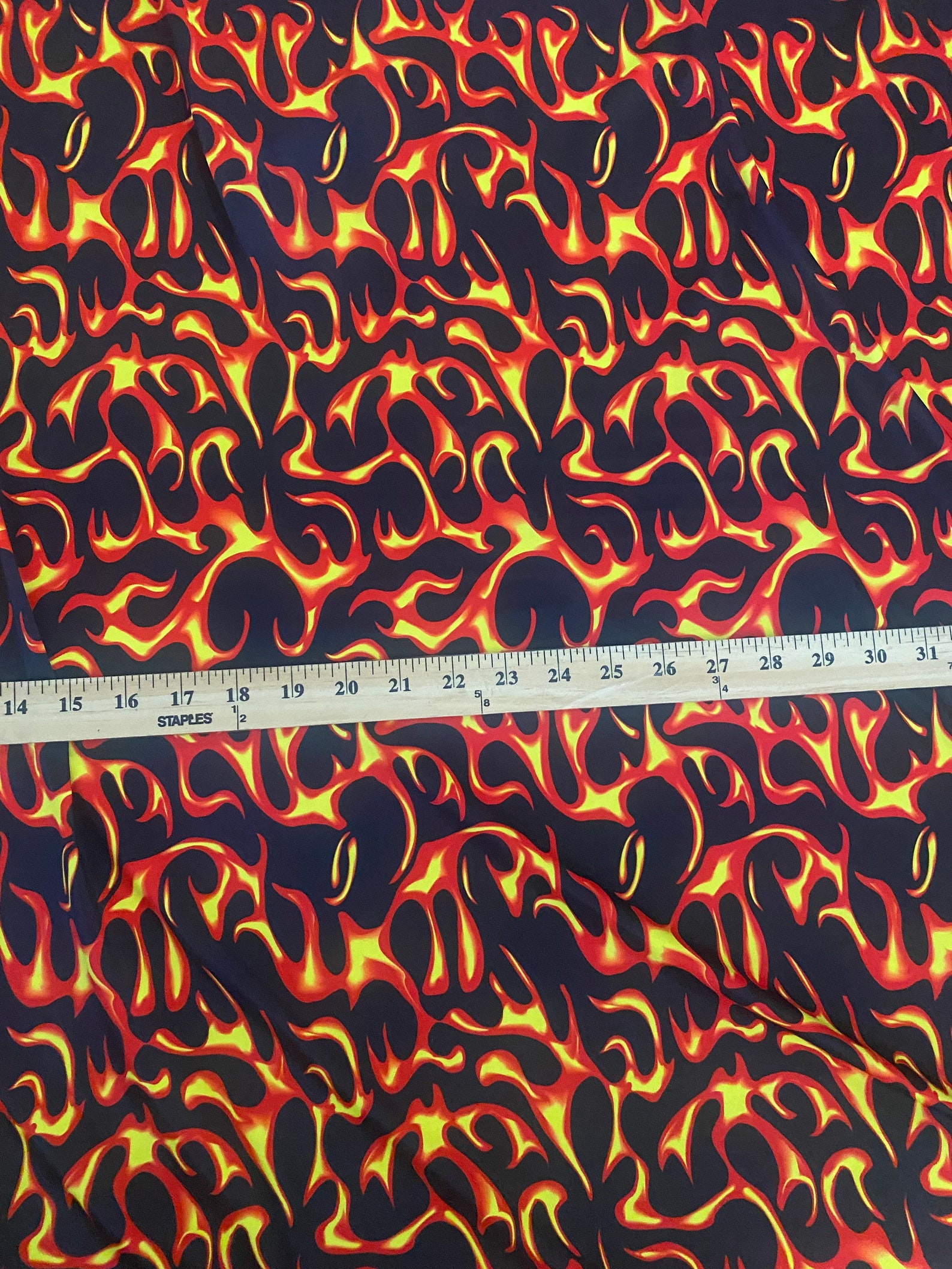 Flames/fire on Black Base Nylon Spandex Four Way Stretch Fabric Sold by ...