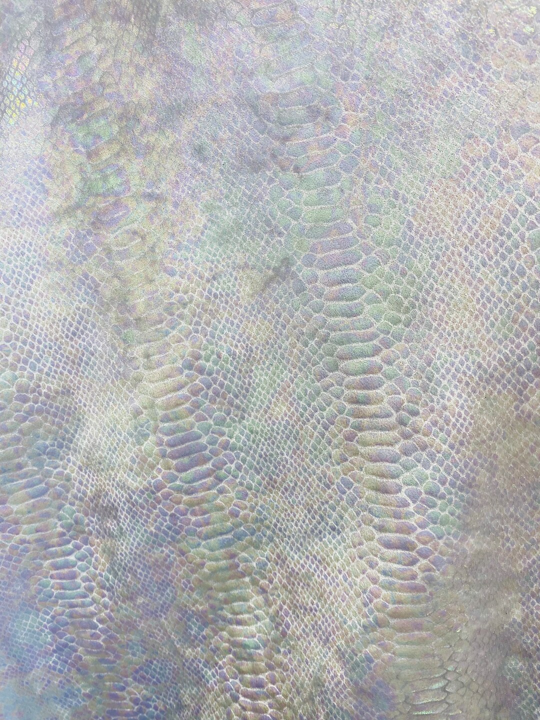 White Iridescent Snake Skin Design Four Way Stretch Velvet Fabric Sold ...
