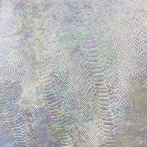 White Iridescent Snake Skin Design Four Way Stretch Velvet Fabric Sold ...