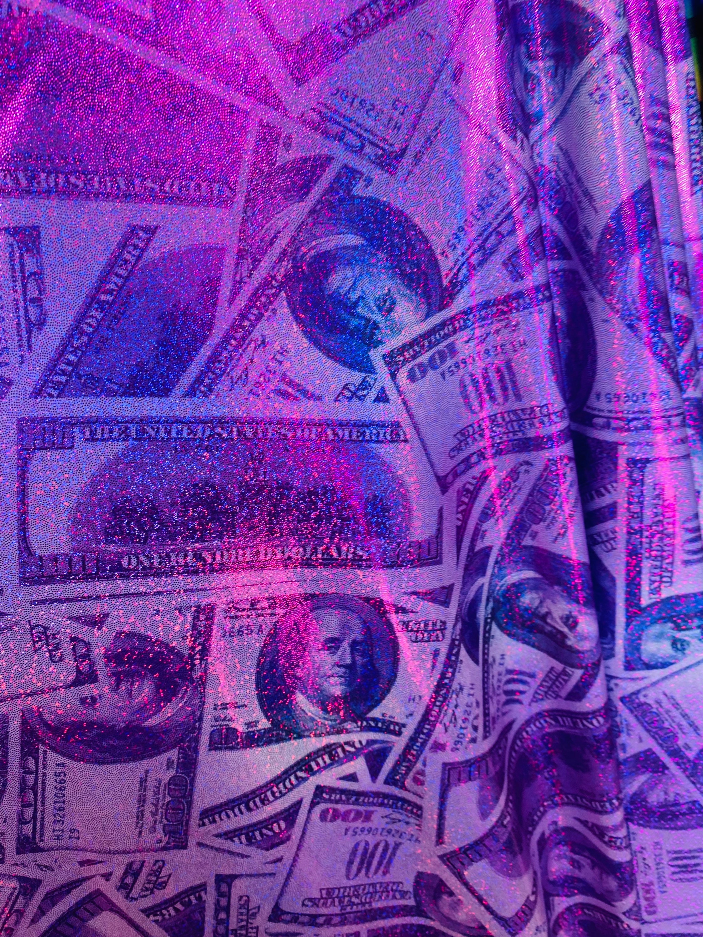 Purple Iridescent 100 Dollar Bill Print - Nylon Spandex Fabric - Etsy