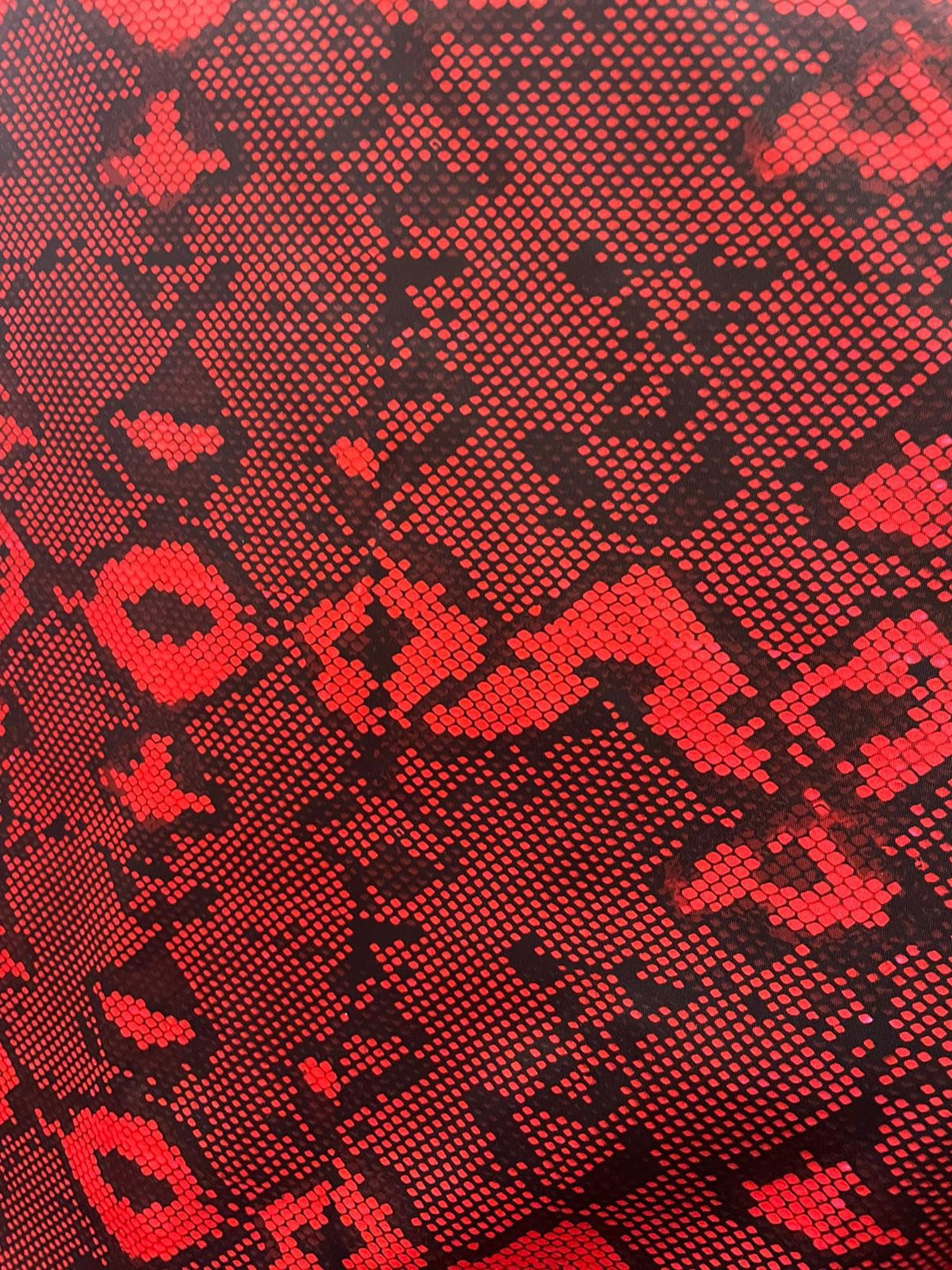 Red and Black Snake Print on Nylon Spandex Four Way Stretch Fabric Sold ...