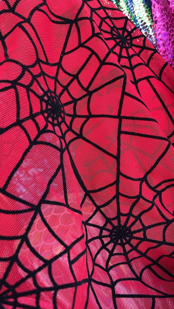Mesh with velvet spiderwebs 4 Way Stretch Nylon Mesh fabric | Etsy
