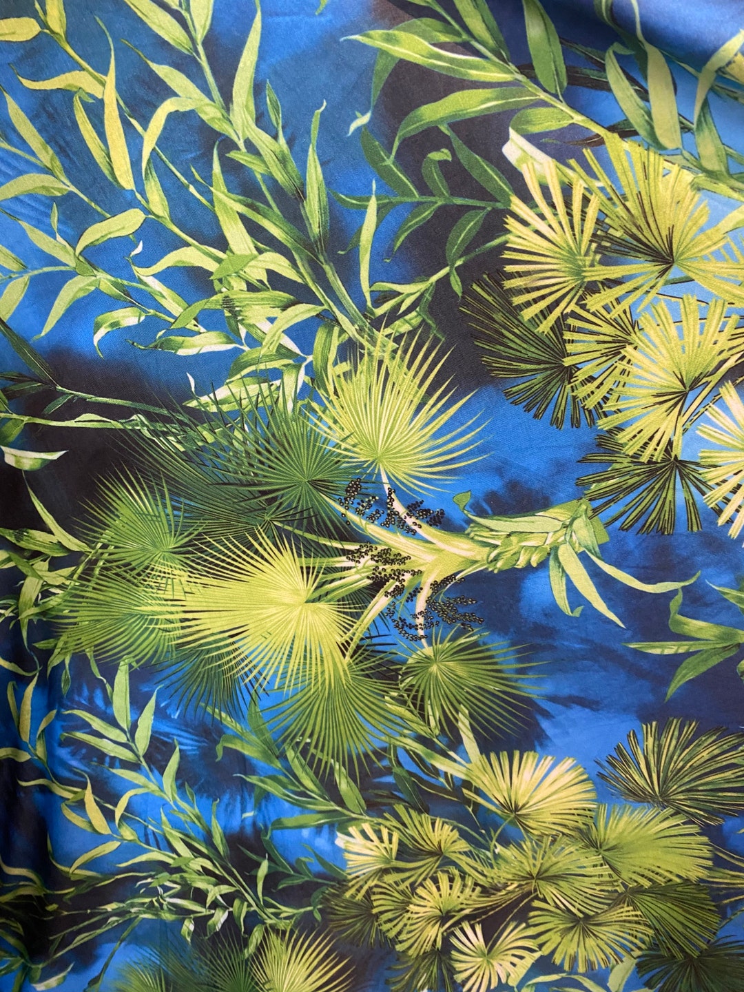 Tropical Plants and Palm Tress Print on Nylon Spandex Four Way Stretch ...