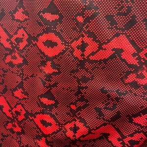 Red and Black Snake Print on Nylon Spandex Four Way Stretch Fabric Sold ...