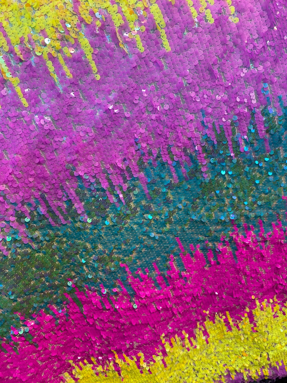 Multi-color Rainbow Wave Designs Stretch Sequins 2 Way on White Mesh ...