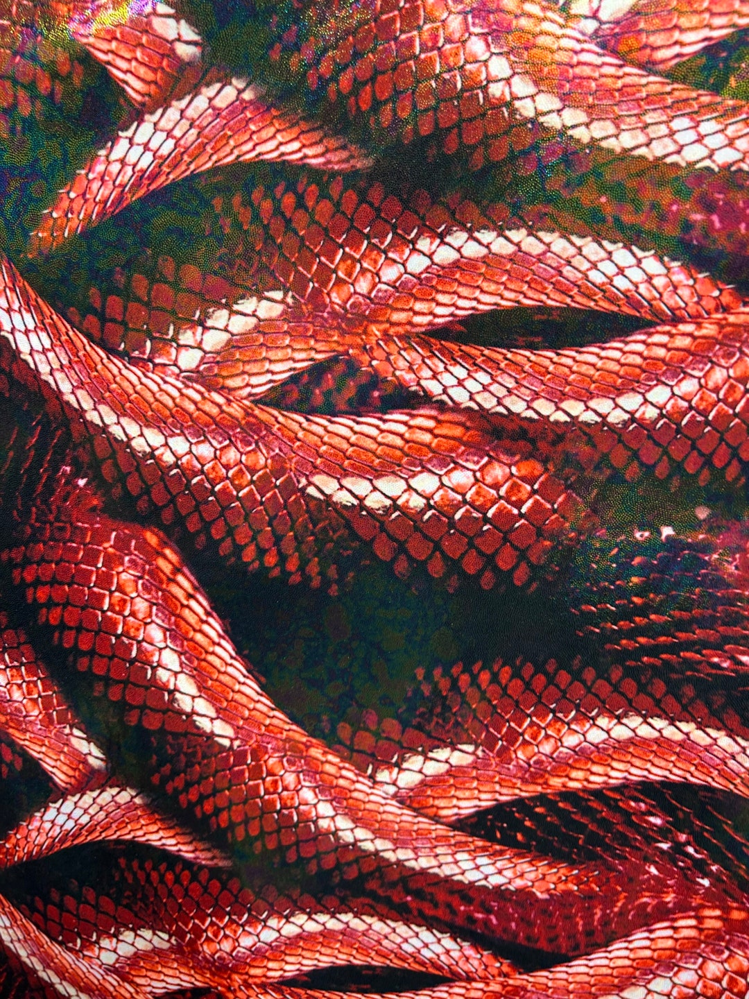 Iridescent Snake Print Nylon Spandex Fabric, Exotic Anaconda Four Way ...