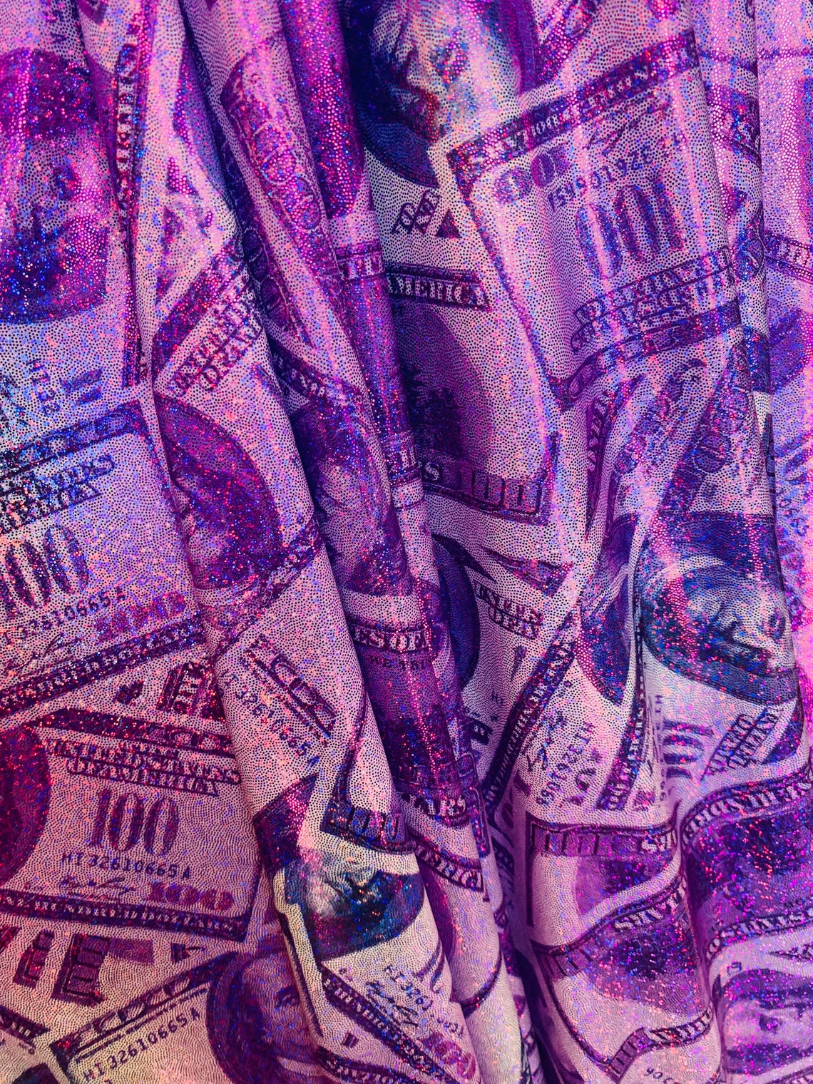 Purple Iridescent 100 Dollar Bill Print - Nylon Spandex Fabric - Etsy