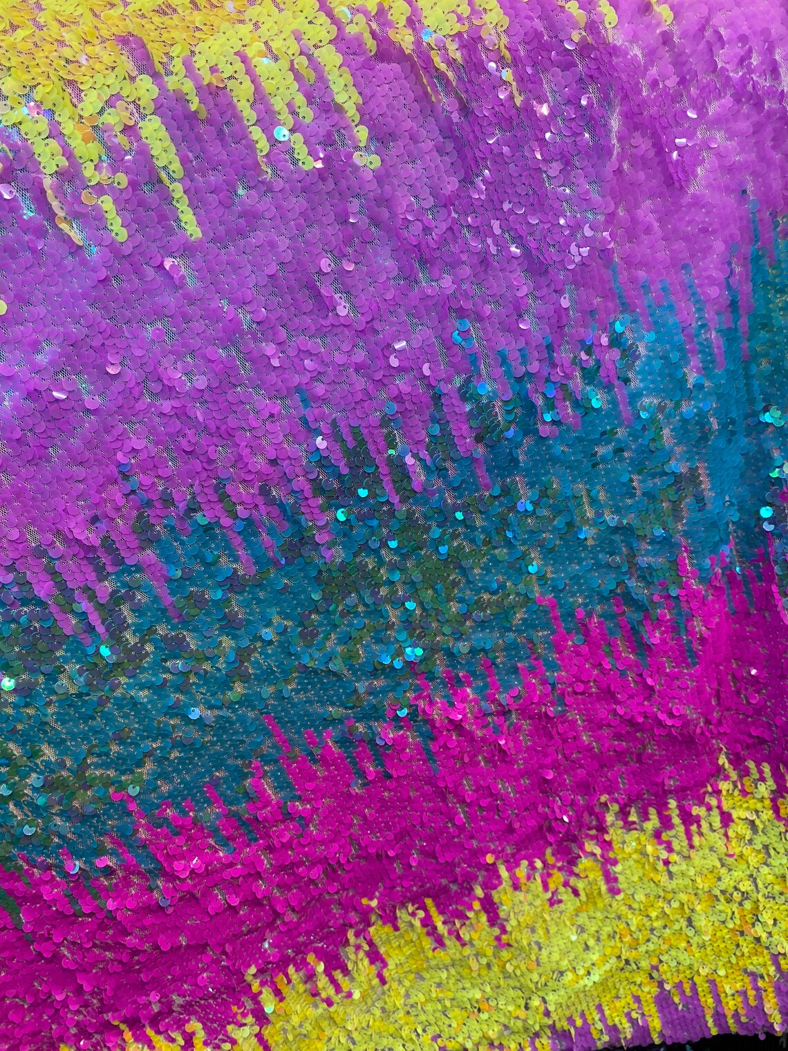 Multi-color Rainbow Wave Designs Stretch Sequins 2 Way on White Mesh ...