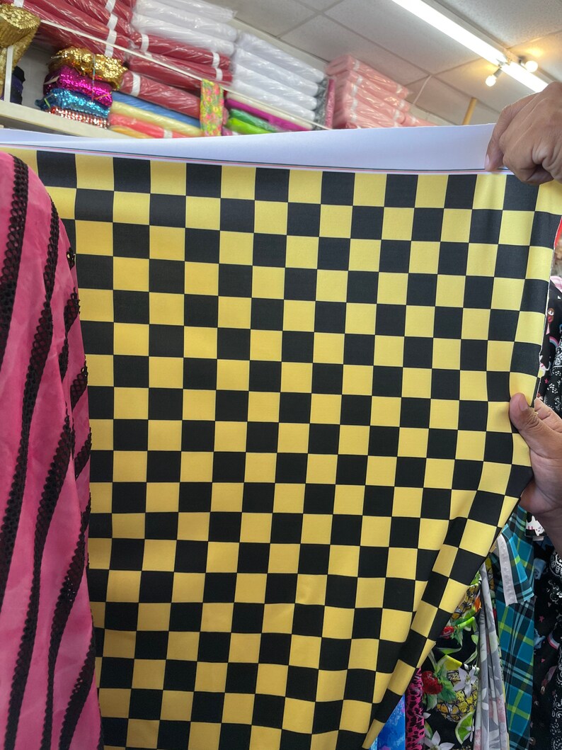 Black and Yellow Checkered Nylon Spandex Fabric - 4 Way Stretch - Etsy