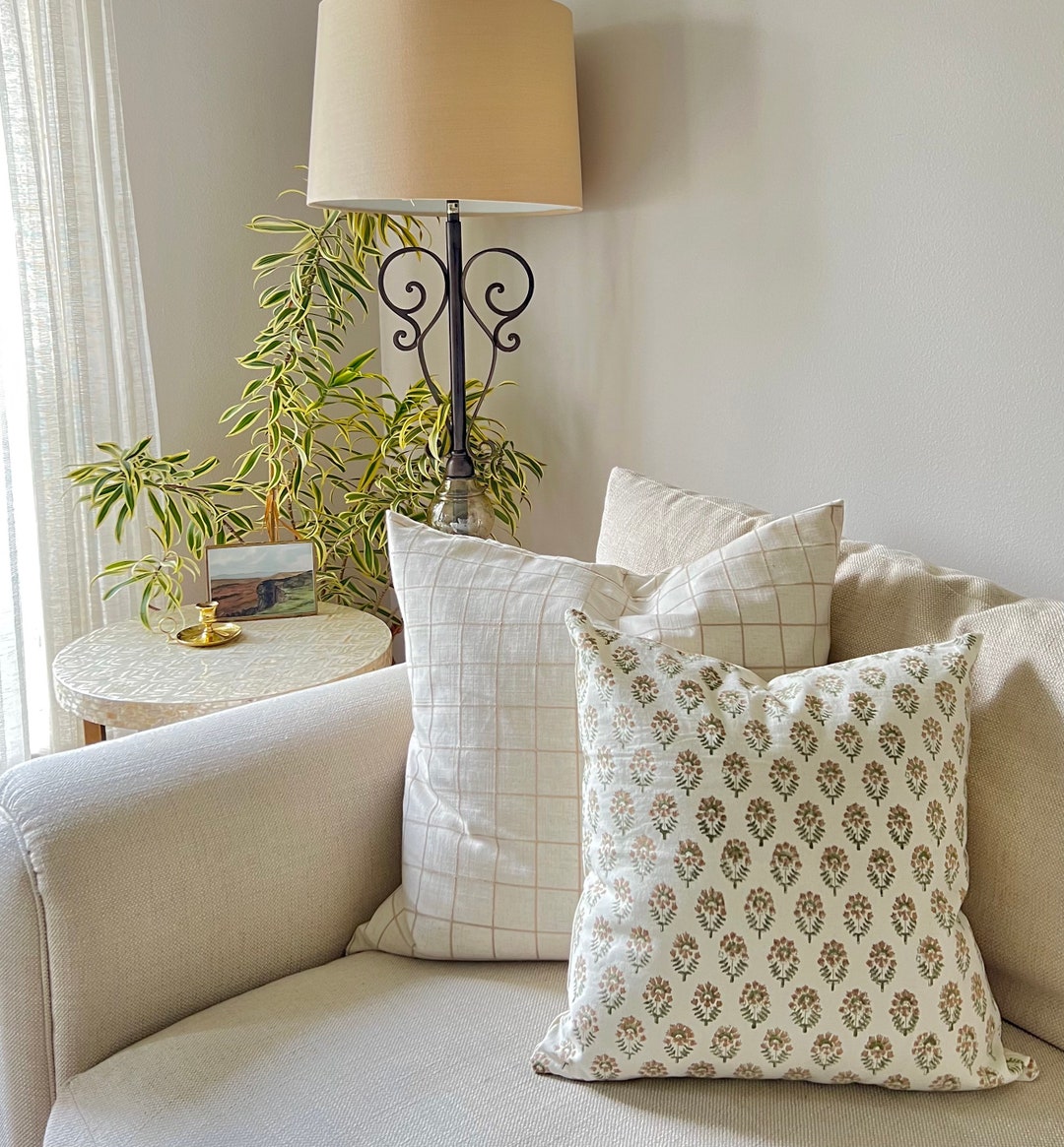 Fall Throw Pillows Block Print Pillows Boho Decor Fall Decor Green Tan ...