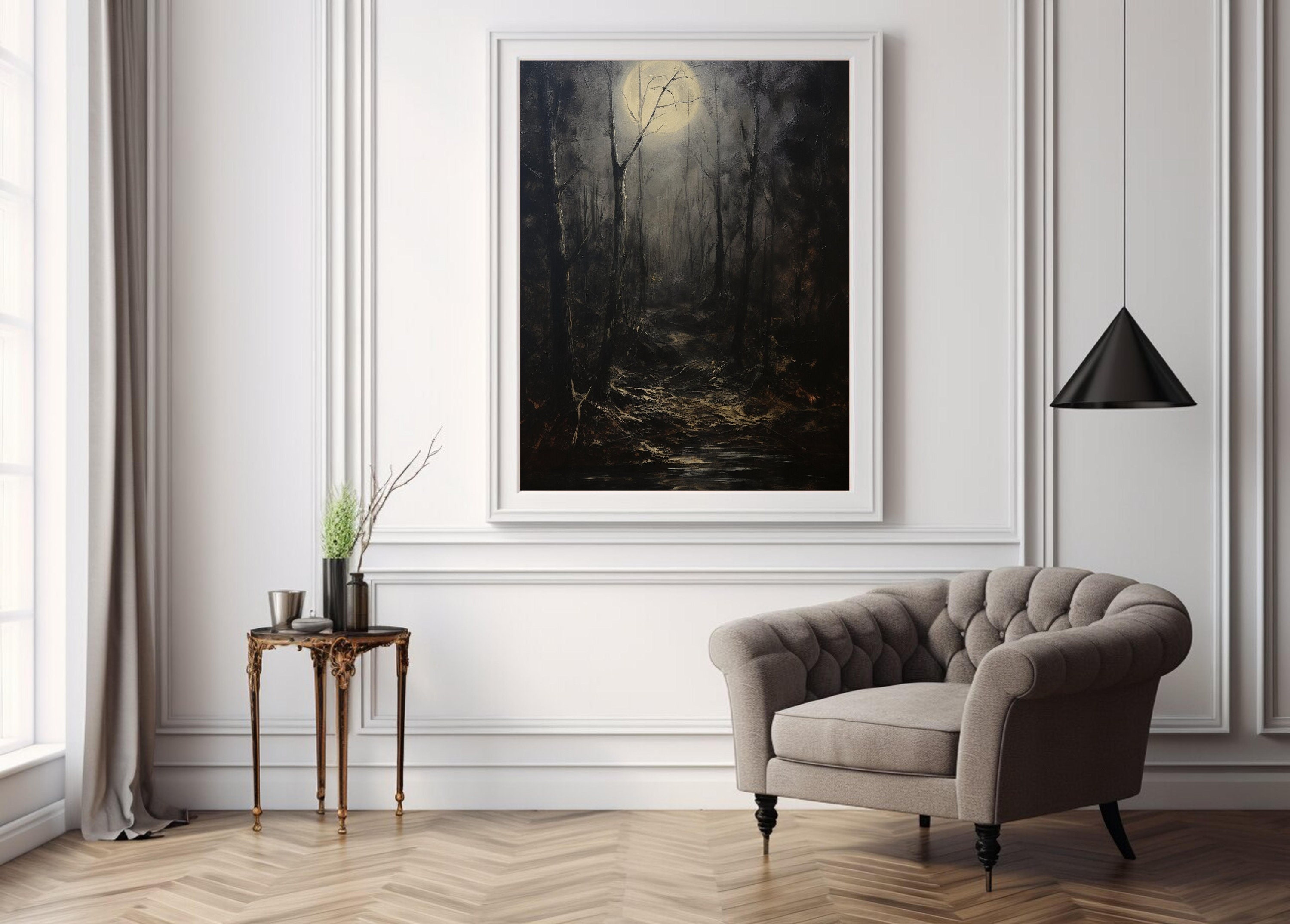 Moonlit Forest Path Art Print Mysterious Night Landscape Painting ...