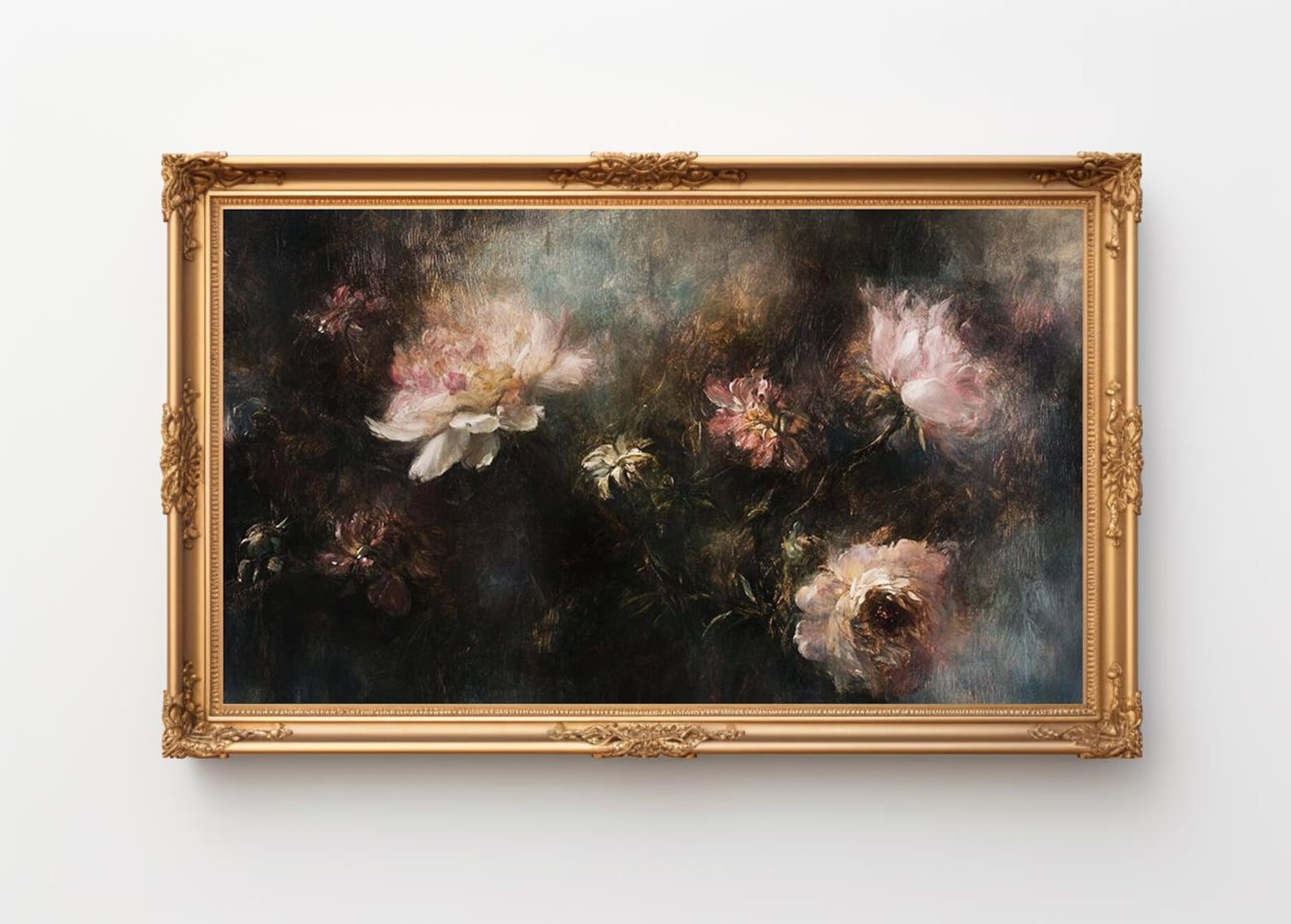 Vintage Floral Dark Botanical Art Print, Romantic Peonies Digital Wall ...