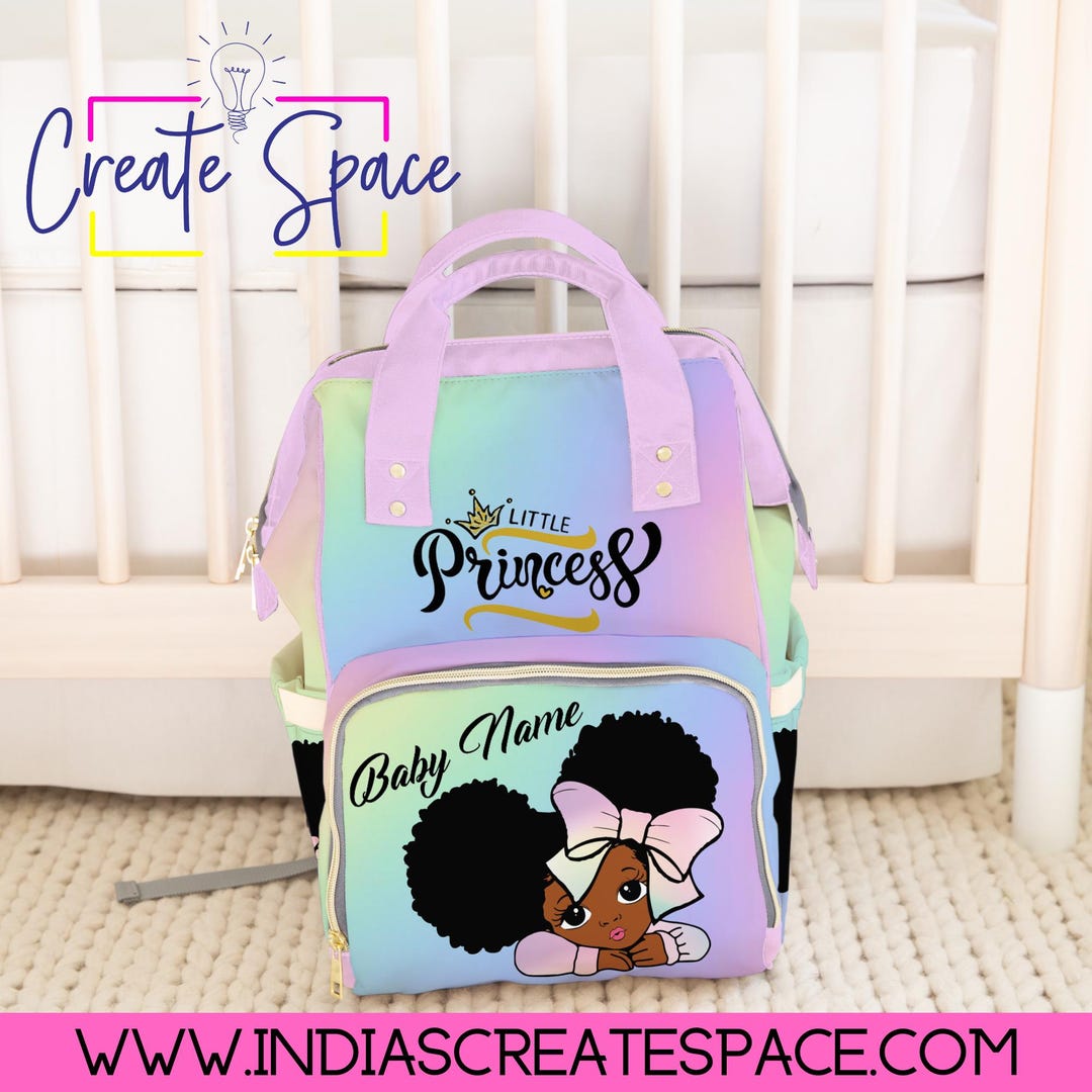 Pastel Gradient "little Princess" Diaper Bag With African American Girl ...