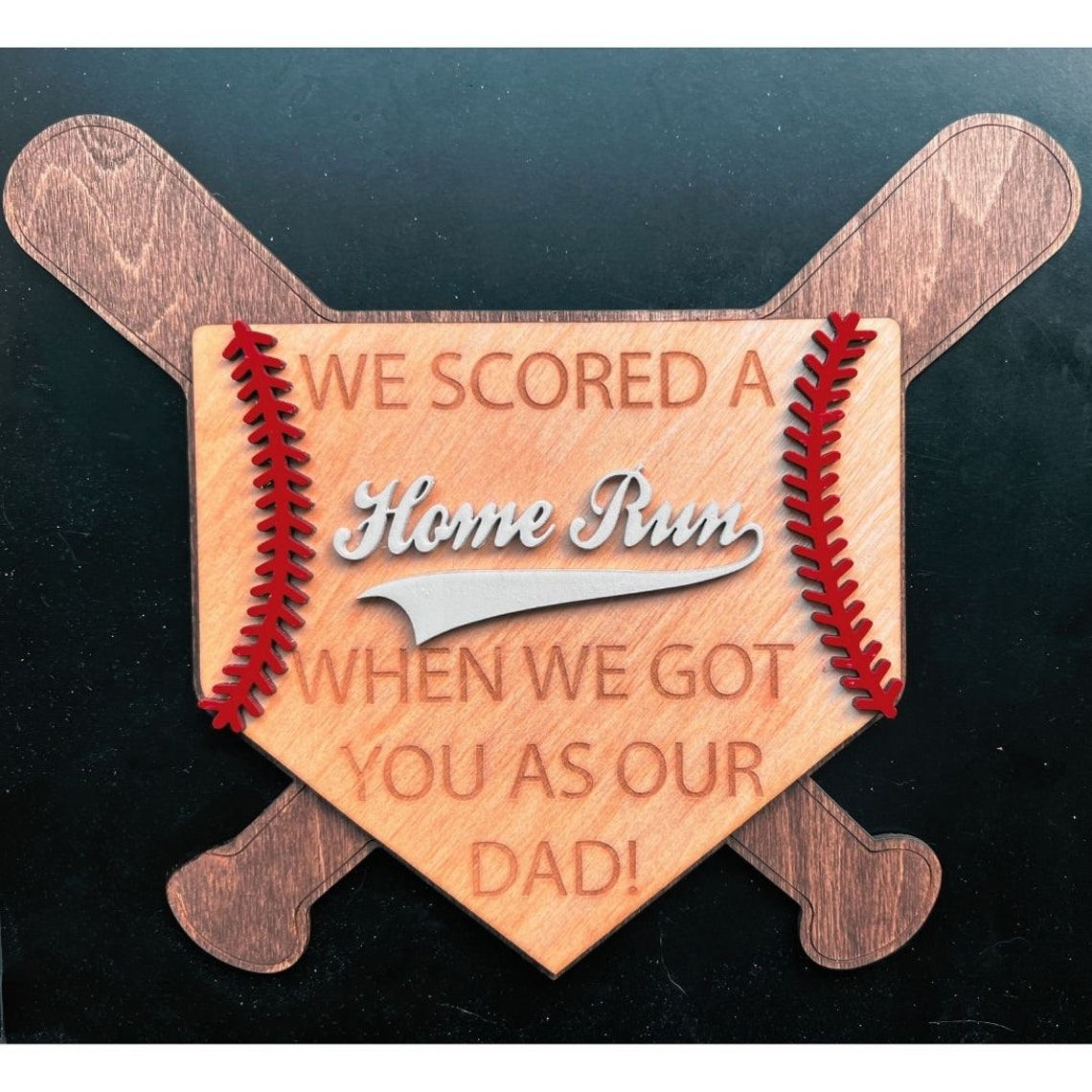 Sports Fan Dad Gift; Laser Cut Plaque With Baseball Home Run Design ...