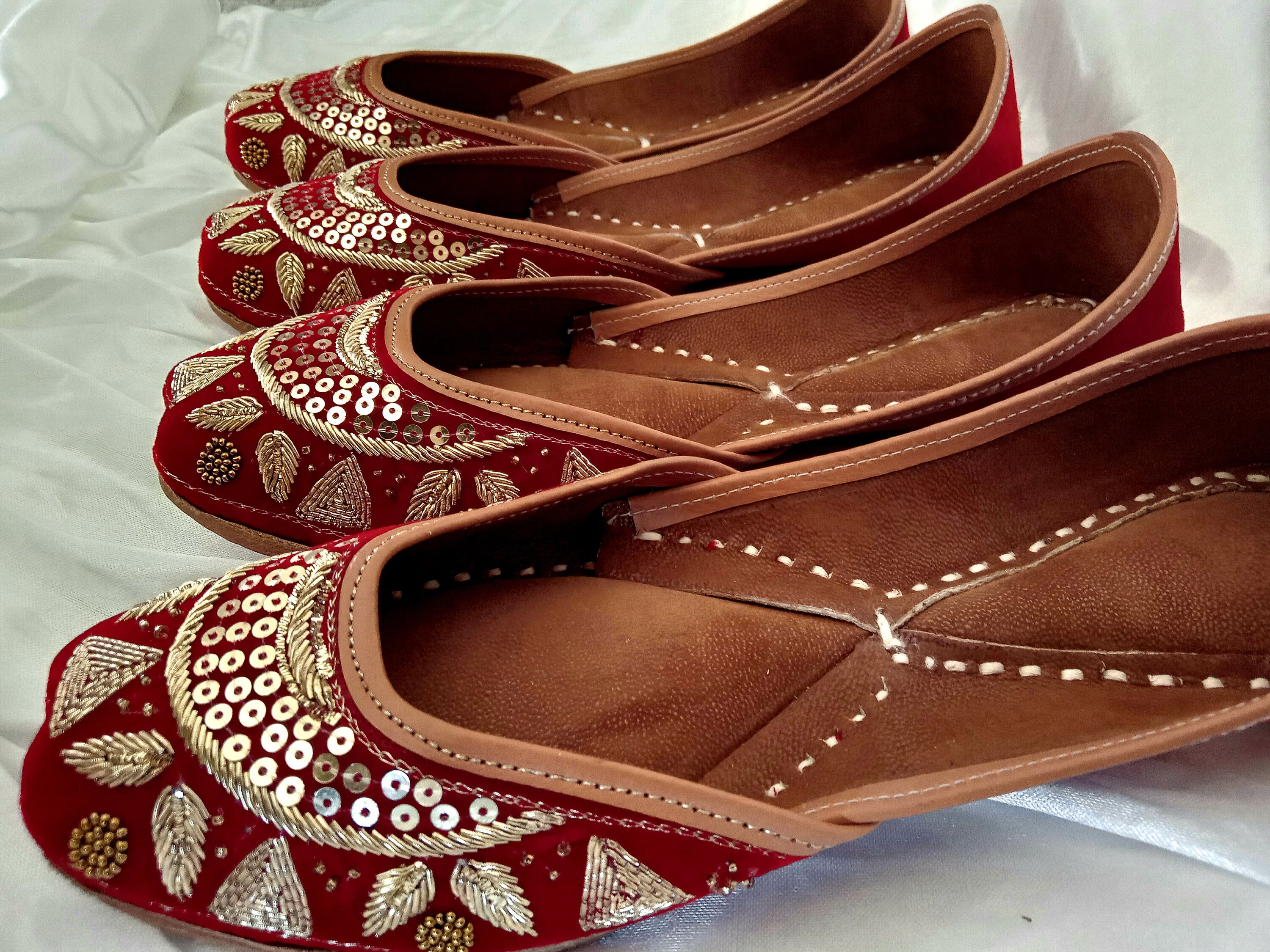 Handmade Red Velvet Punjabi Jutti – Gold Embroidery, Indian Bridal ...