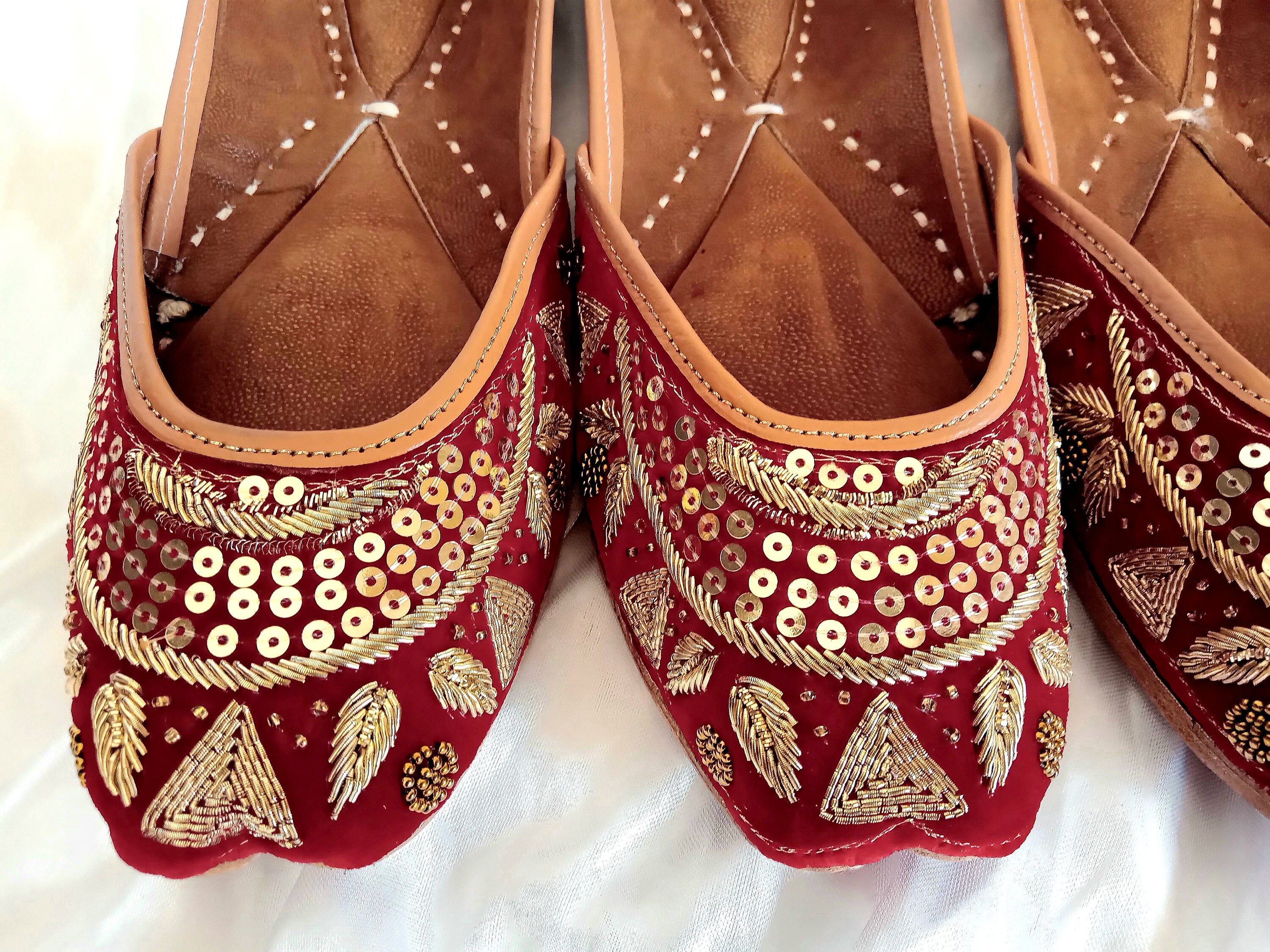 Handmade Red Velvet Punjabi Jutti – Gold Embroidery, Indian Bridal ...