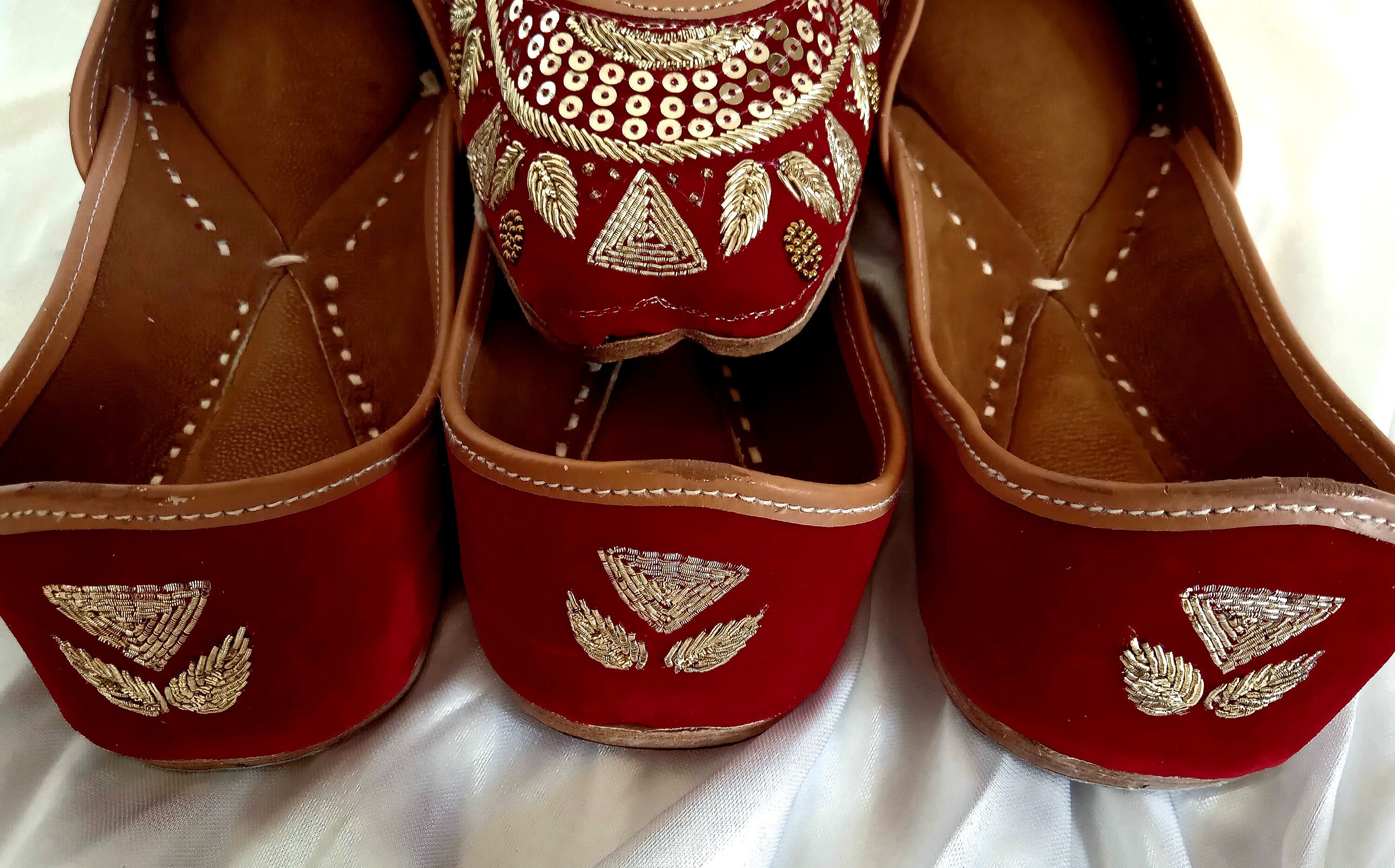 Handmade Red Velvet Punjabi Jutti – Gold Embroidery, Indian Bridal ...