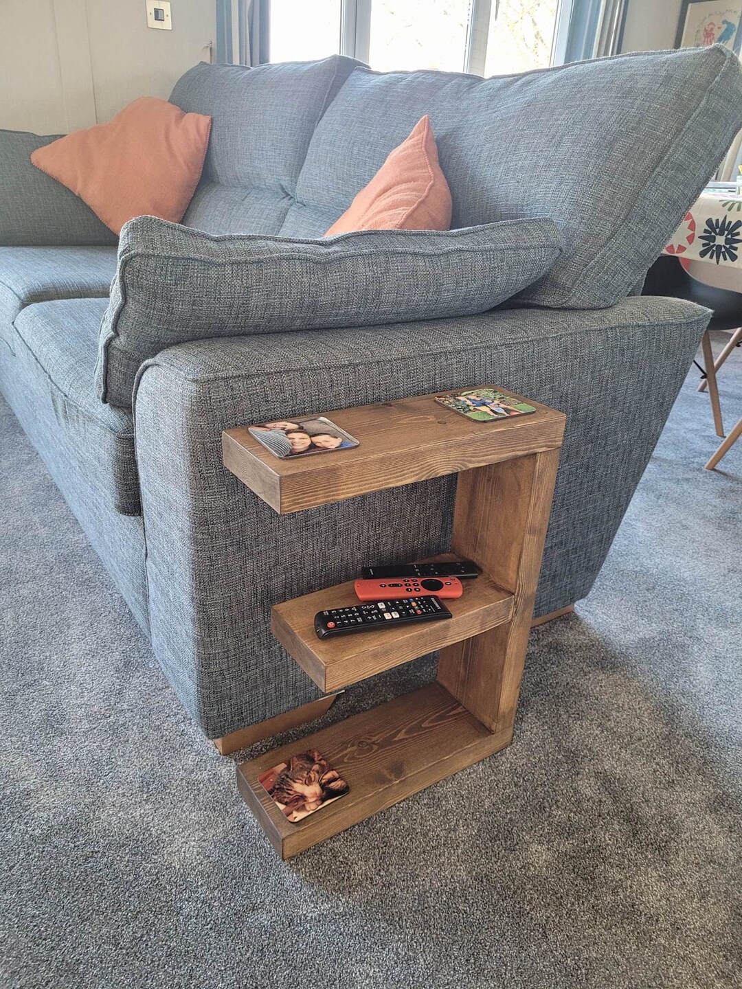 14.5cm Slim Rustic Solid Wooden E-shaped Side/end Table, Coffee Table ...