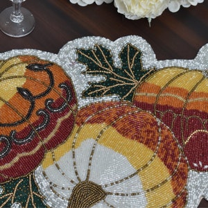 Handmade Bead Table Runner, Pumpkin Table Runner, Pumpkin Fall Gold ...