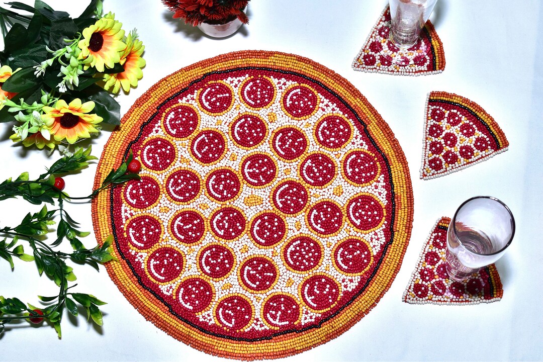 Pizza Shape Beaded Placemat, Beaded Tablemat, Handmade Decorate ...
