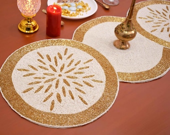 Handmade Table Runner White and Pink Floral Beaded Mat Hand - Etsy