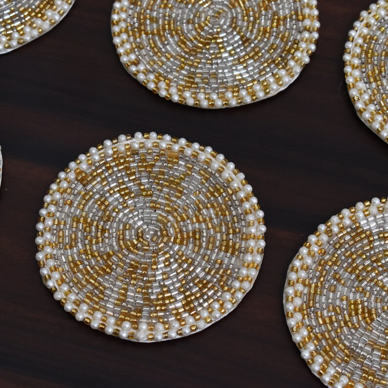 Set of 6/9/12 Beaded Coasters, Gold Drink Coasters, Beaded Rounded ...